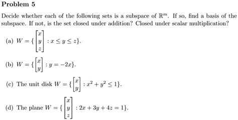 solved problem decide whether each of the following sets is a subspace