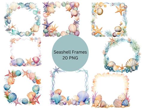 Watercolor Seashell Frames Clipart Logo Clipart Png Digital Files On