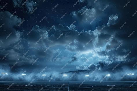 Football Stadium Background With A Cloudy Night Sky Premium Ai