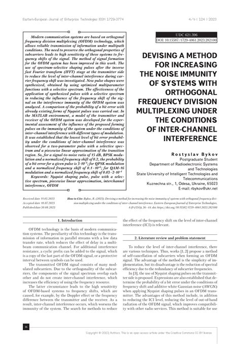 Pdf Devising A Method For Increasing The Noise Immunity Of Systems