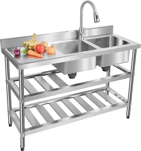 Free Standing Double Bowl Stainless Steel Utility Sink With Pull Out