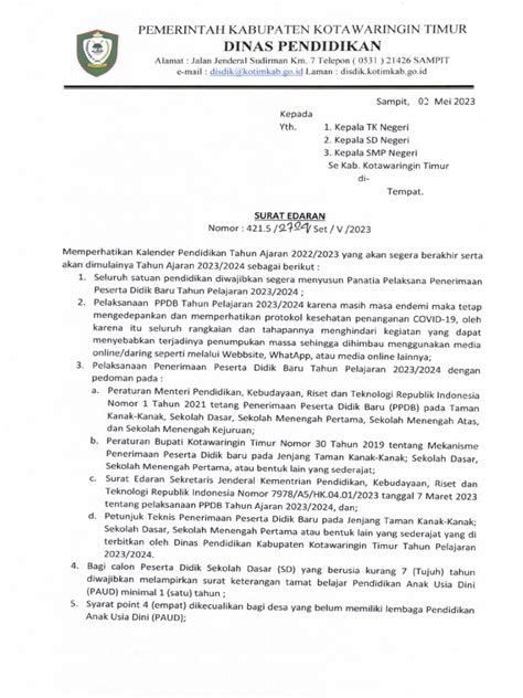 Surat Edaran Ppdb 2023 2024 Pdf