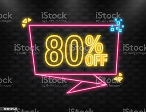 네온 아이콘 프로모션 디자인을위한 80 할인 플랫 배지가있는 트렌디 한 평면 광고 포스터 배지 비즈니스 디자인 벡터 일러스트 레이 션 60에 대한 스톡 벡터 아트 및 기타