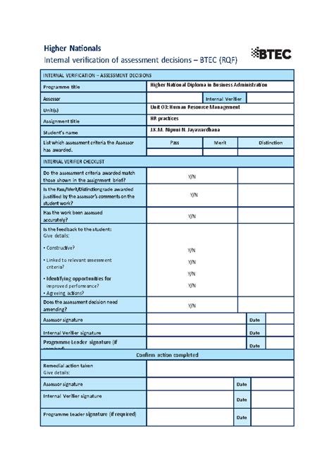 Hrm Assignment Higher Nationals Internal Verification Of Assessment Decisions Btec Rqf