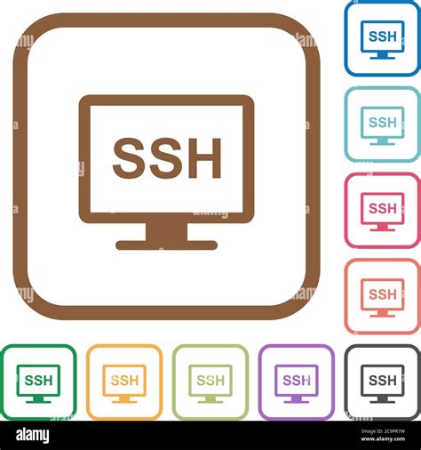 SSH Terminal Simple Icons In Color Rounded Square Frames On White Background Stock Vector Image