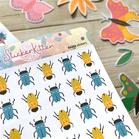 Beetle Stickers Cute Bug Planner Stickers Stickerkitten Uk