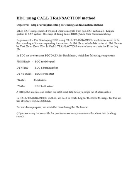 Bdc Using Call Transaction Method Pdf Computer Data Computing
