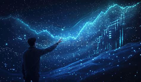 Man Interacting With Futuristic Data Visualization Of Growth Stock Illustration Illustration