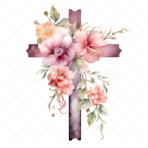 20 High Quality Floral Cross Clipart Floral Cross Digital Watercolor  Instant Download For