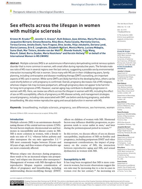 Pdf Sex Effects Across The Lifespan In Women With Multiple Sclerosis