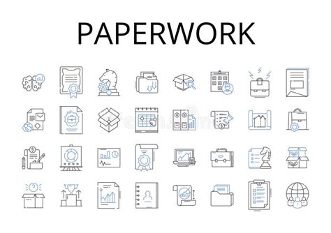 Paperwork Line Icons Collection Documentation Red Tape Records Keeping Legal Forms