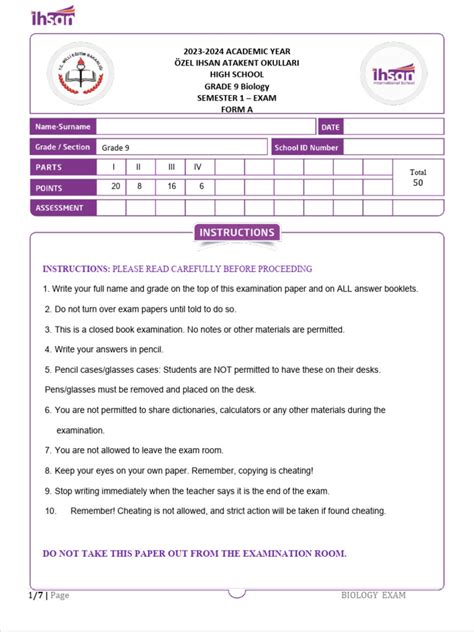 Grade 9 Midterm Exam Version A Pdf Cell Biology Lysosome