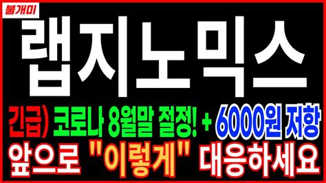 랩지노믹스 긴급 코로나 8월말 절정 6000원 저항권 코로나 진단키트 코로나 엠폭스 진매트릭스 씨젠 휴마시스 셀리드 관련주 주가 주가전망 목표가 주도주포착tv