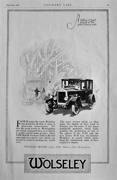 Wolseley Motors 1927