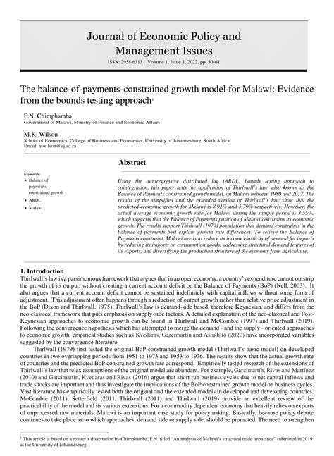 Pdf The Balance Of Payments Constrained Growth Model For Malawi
