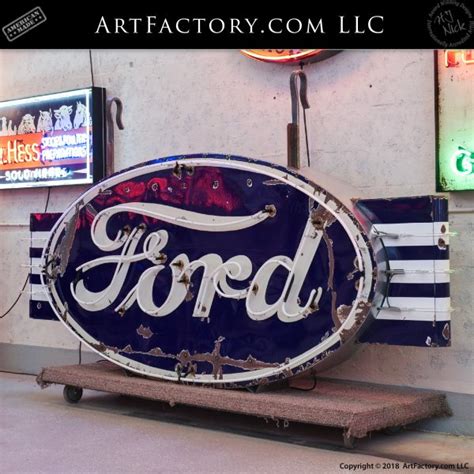 Vintage Neon Ford Dealership Sign With Wings Original 1940s
