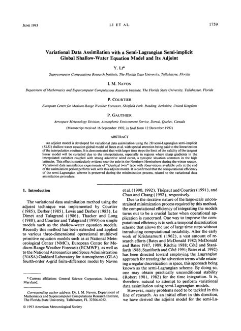 Pdf Variational Data Assimilation With A Semi Lagrangian Semi
