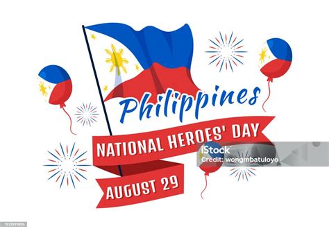 해피 필리핀 국가 영웅의 날 벡터 일러스트레이션 영웅 축하 플랫 만화 손으로 그린 배경 템플릿에 깃발을 흔들고 있습니다 인도네시아에 대한 스톡 벡터 아트 및 기타 이미지