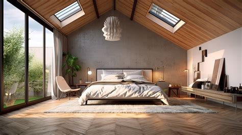 Contemporary Loft Bedroom Featuring Breathtaking Nature View In 3d