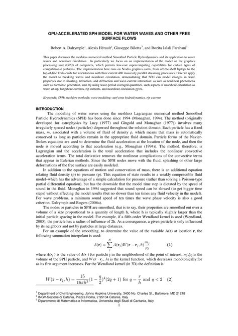 Pdf Gpu Accelerated Sph Model For Water Waves And Free Surface Flows