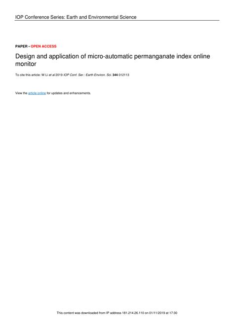 Pdf Design And Application Of Micro Automatic Permanganate Index Online Monitor