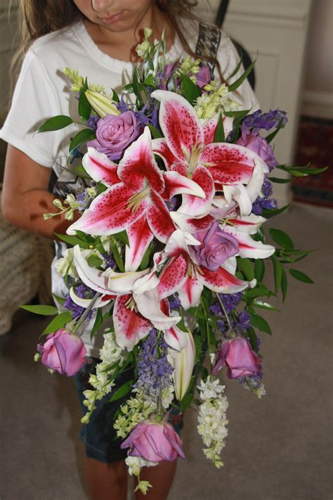 Stargazer Lily And Rose Cascading Bouquet Stargazer Lily Bouquet Lily Bouquet Wedding Lily