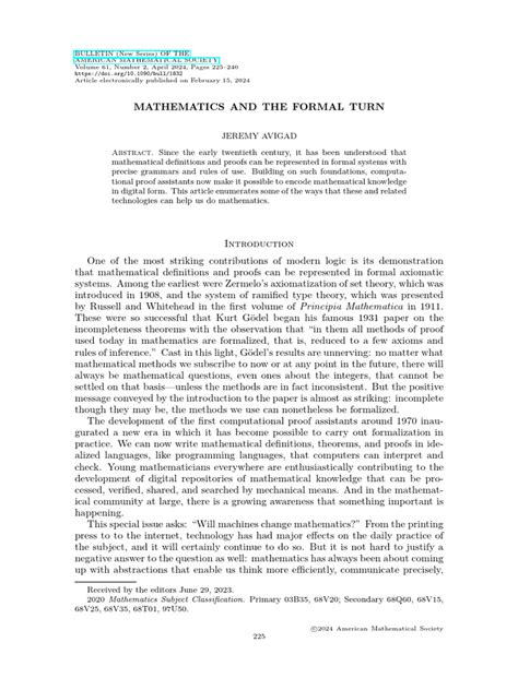 Avigad2024 Mathematics And The Formal Turn Pdf Mathematics Mathematical Proof