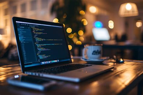 laptop on the table with opened code editor programming style