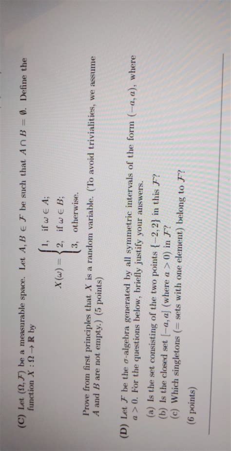 Solved C Let 12 F Be A Measurable Space Let A B E F Be