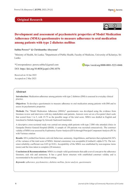 Pdf Development And Assessment Of Psychometric Properties Of Model Medication Adherence Mma