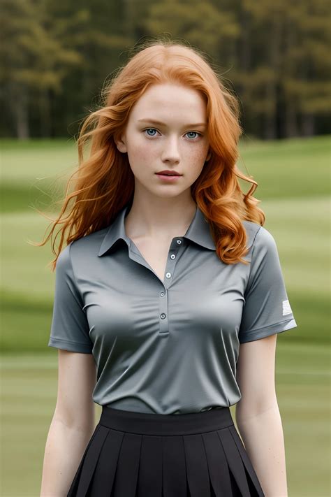 A Woman With Red Hair And A Grey Shirt Is Standing In A Field Seaart Ai