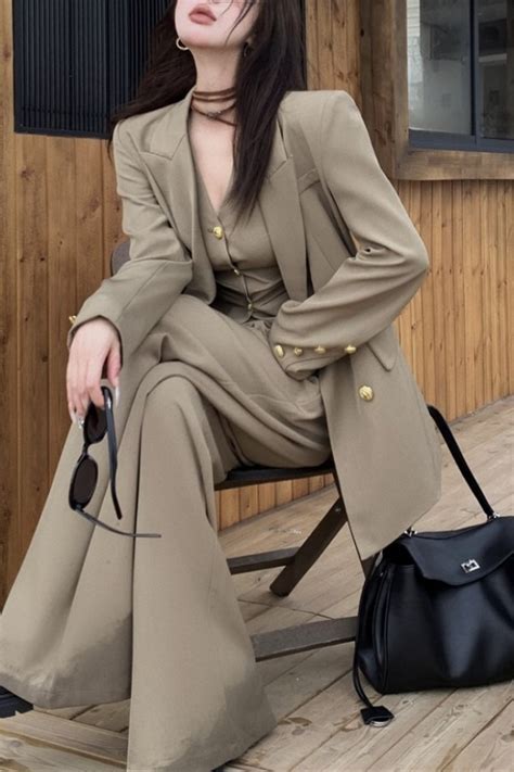 핑크프릴 Set 긴팔 정장 자켓브이넥 민소매 조끼와이드팬츠 3p 셋업