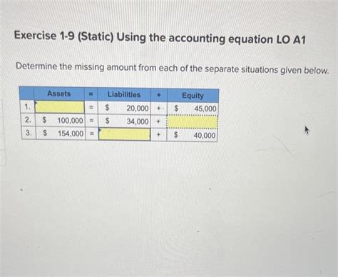 [solved] exercise 1 9 static using the accounting equati