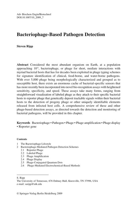 Pdf Bacteriophage Based Pathogen Detection