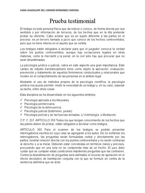 Prueba Testimonial Y Pericial Pdf Testigo Experto Sicología