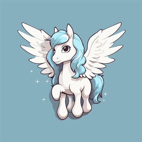 Premium Vector Cute Cartoon Pegasus With Wings On Blue Background Vector Illustration
