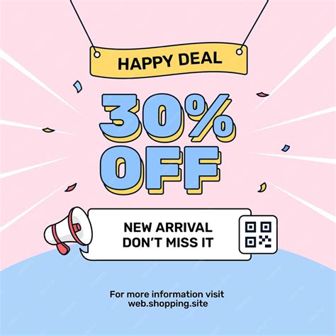 해피 딜 새로운 도착 판매 온라인 상점 소셜 미디어 프로모션 포스터 디자인 개요 타이포그래피 스타일 프리미엄 벡터