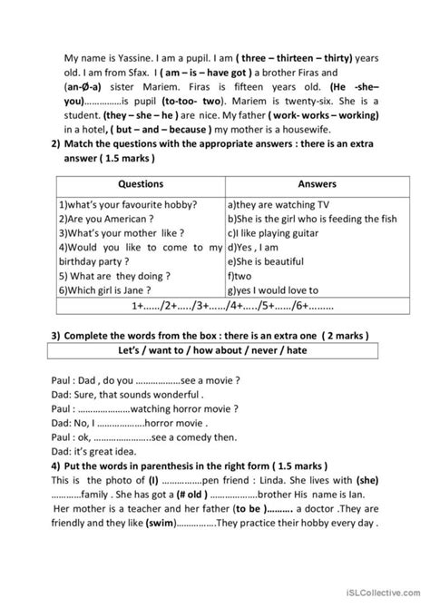 Mock Test For 6th English Esl Worksheets Pdf And Doc