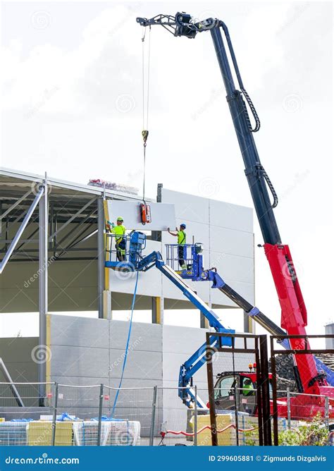 Wall Assembly Of A New Building Using Steel Sandwich Panels Stock Image