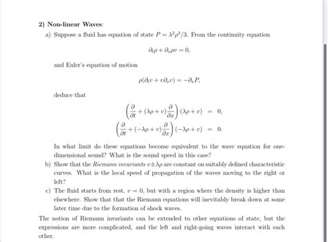 Solved Non Linear Wavesa ﻿suppose A Fluid Has Equation Of