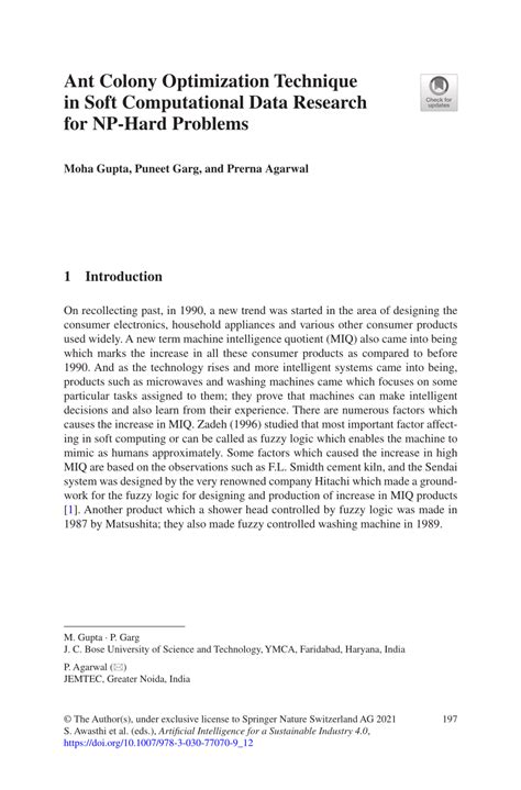 Pdf Ant Colony Optimization Technique In Soft Computational Data