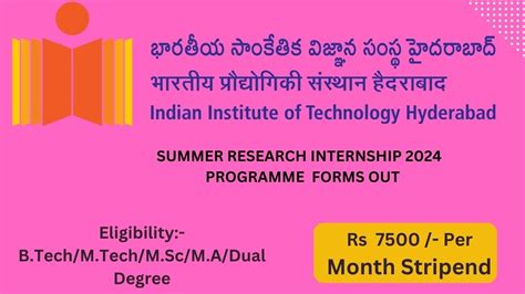Iit Hyderabad Summer Internship Peogramme 2024 Iithyderabad Iitresearch Iitlife Research