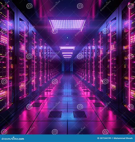 High Tech Server Facility Data Center In Vibrant Neon Colors Stock Illustration Illustration