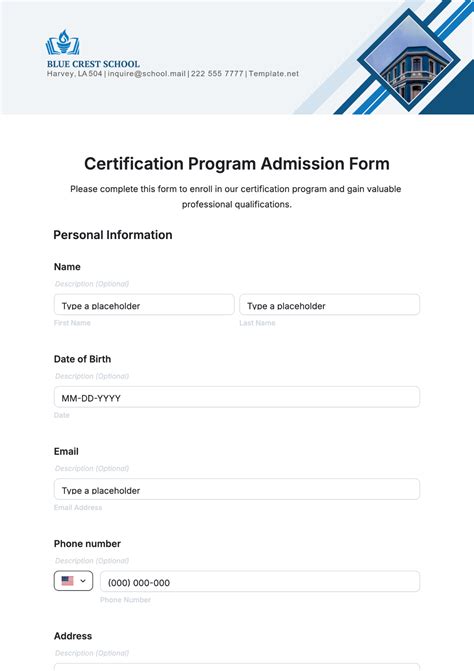 Free Certification Program Admission Form Template To Edit Online