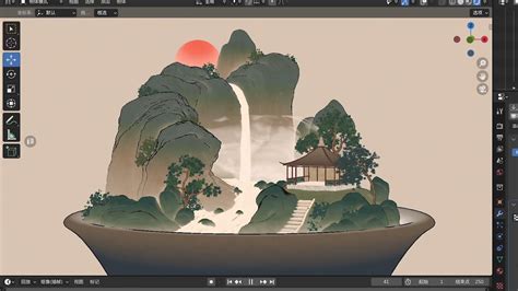 Blender水墨，杯中山水，三维水墨制作 Mg先生 站酷zcool