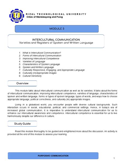 Purposive Communication Module 3 Pdf Cross Cultural Communication