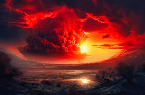 Premium Ai Image The Sunrise Over A Red Storm Cloud