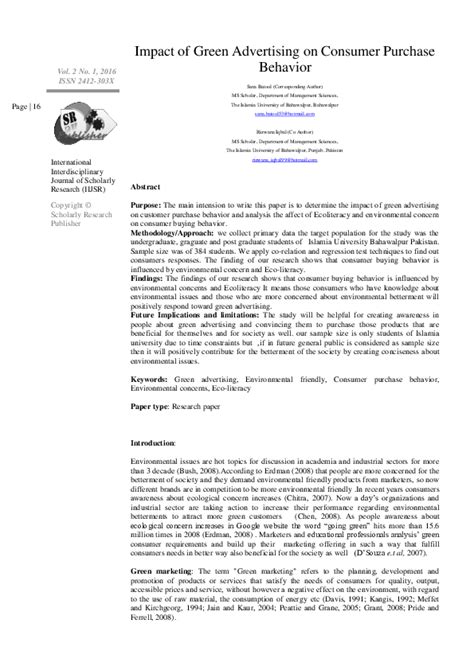 Pdf Impact Of Green Advertising On Consumer Purchase Behavior