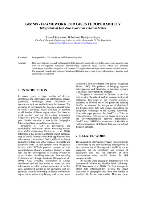 Pdf Geonis Framework For Gis Interoperability Integration Of Gis