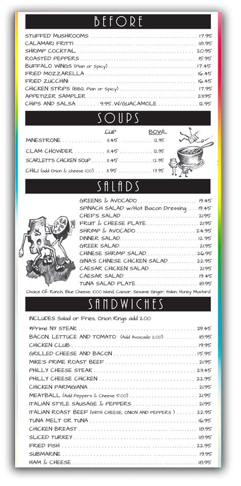 Menu Rainbow Bar And Grill